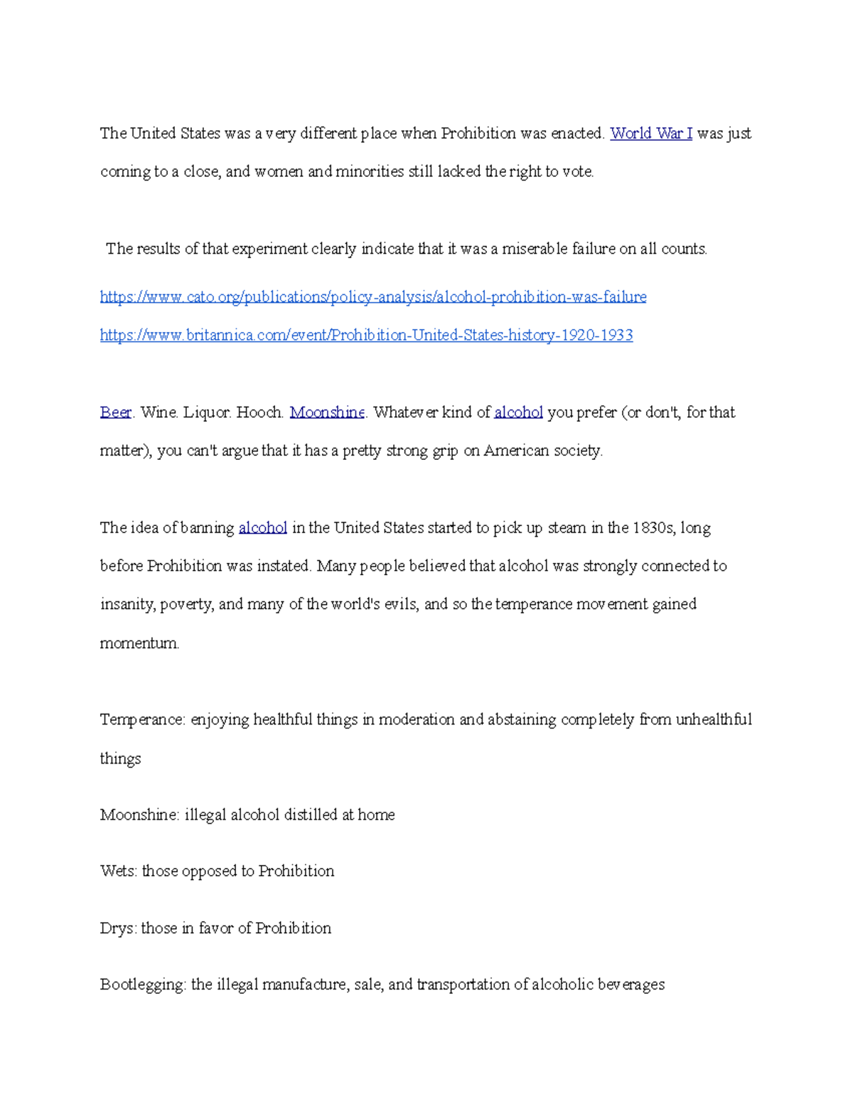 Prohibition history notes - The United States was a very different ...