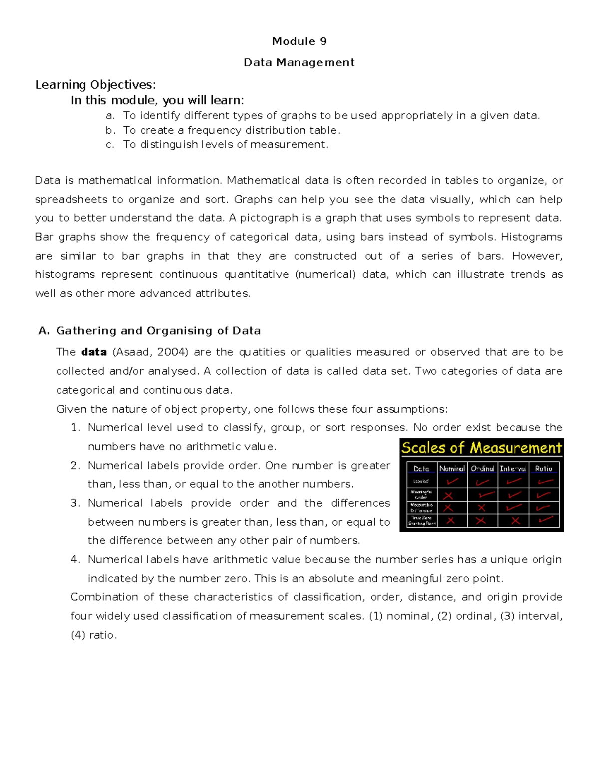 Math Mod 9 - Summary BS Accounting Tech - Module 9 Data Management ...