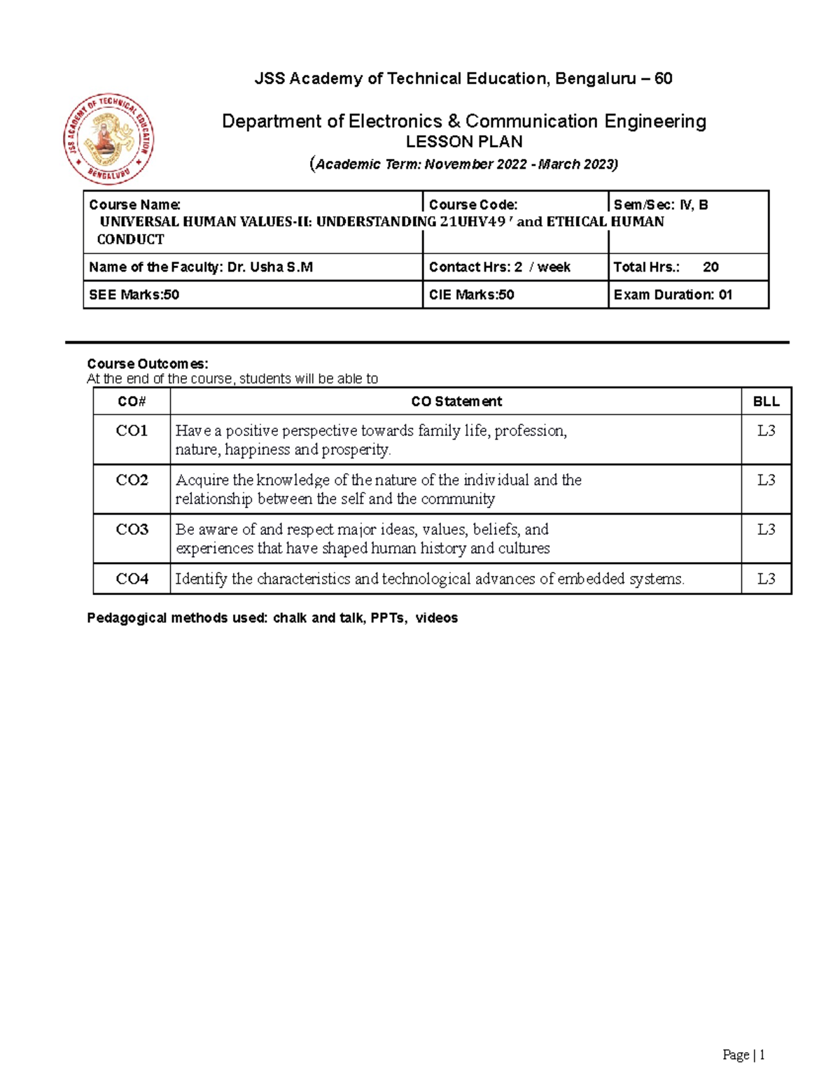 LP IUHV - CO PO mapping - JSS Academy of Technical Education, Bengaluru ...