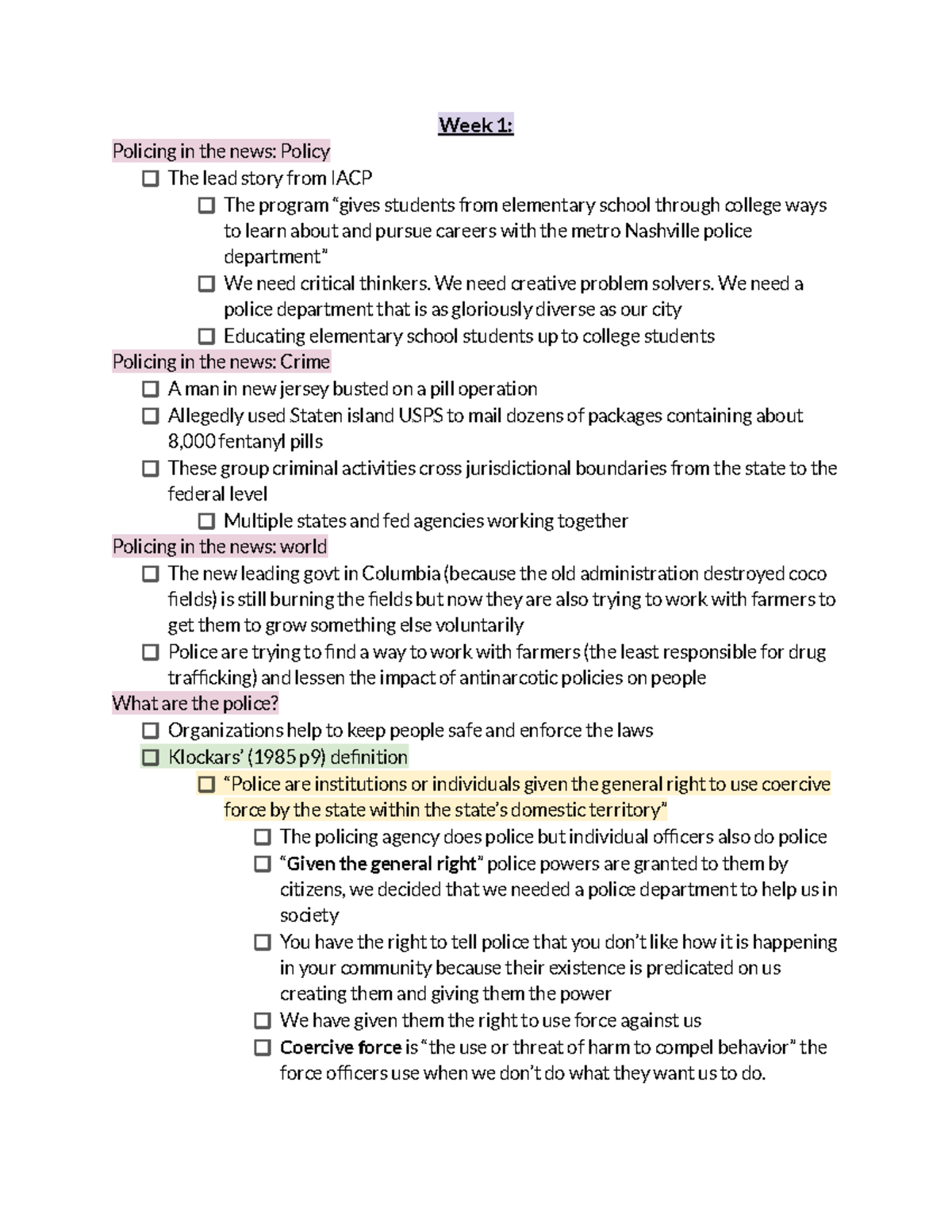CJ 202 Chapter 1, 2, 3 - Week 1: Policing in the news: Policy The lead ...