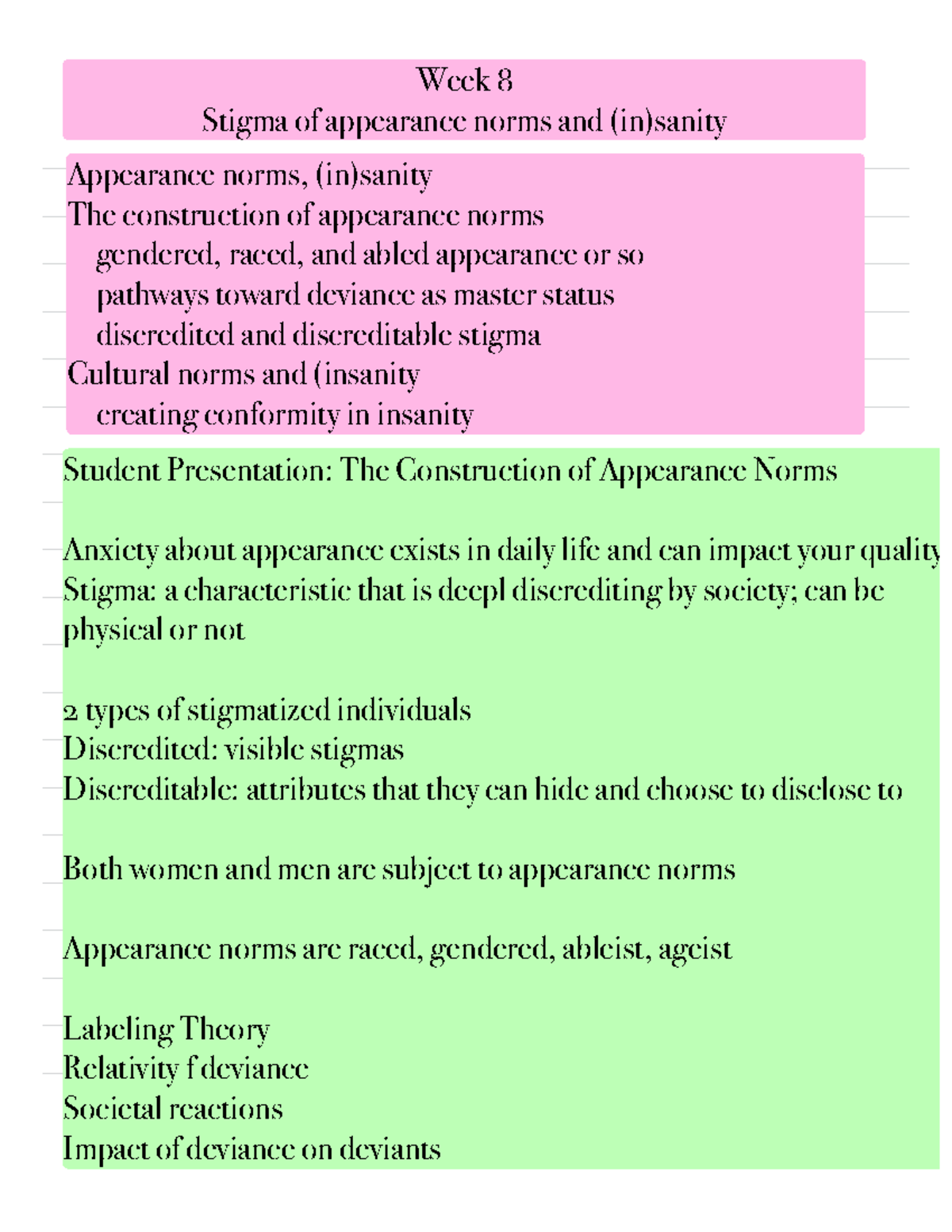 Stigma and Appearance Norms - Week 8 Stigma of appearance norms and (in ...