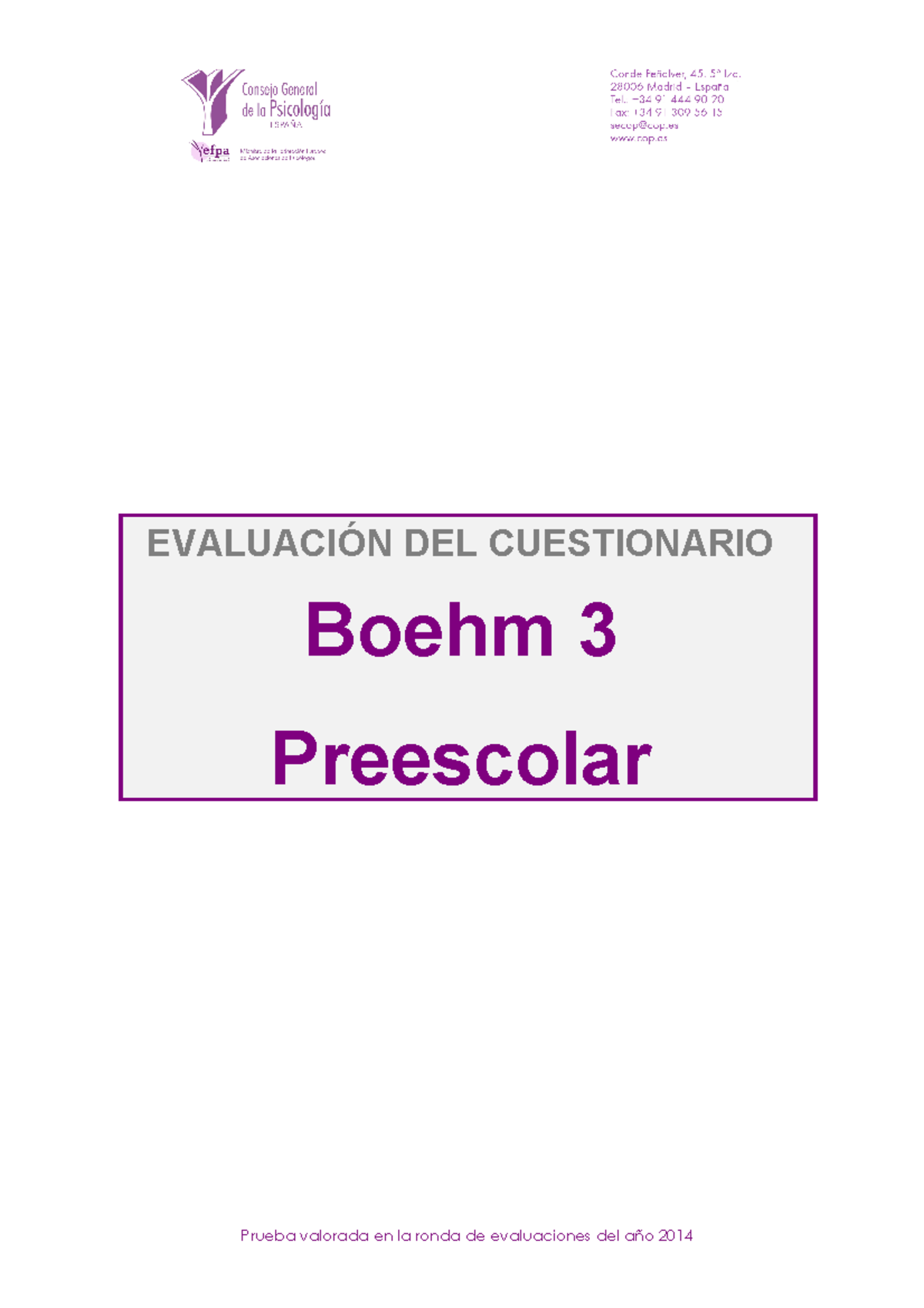 Boehm-3-p - Test de boehm-3-p - EVALUACIÓN DEL CUESTIONARIO Boehm 3 ...