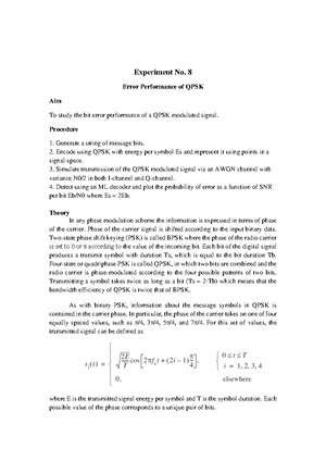 Expt 7 Error Performance of BPSK Matlab - Experiment No. 7 Error Performance of BPSK Aim To ...