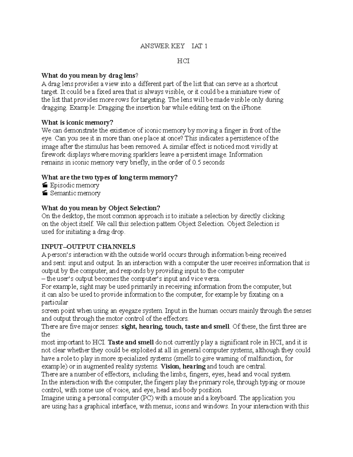 Answer KEY-IAT 1 - ANSWER KEY IAT 1 HCI What do you mean by drag lens ...