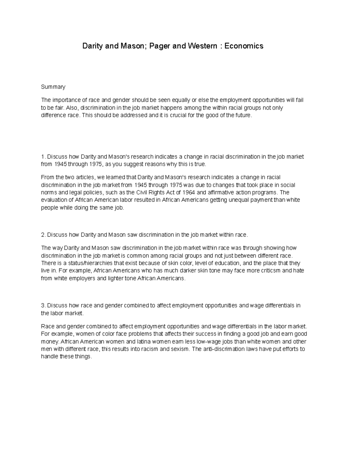 Darity and Mason; Pager and Western - Economics - Darity and Mason ...