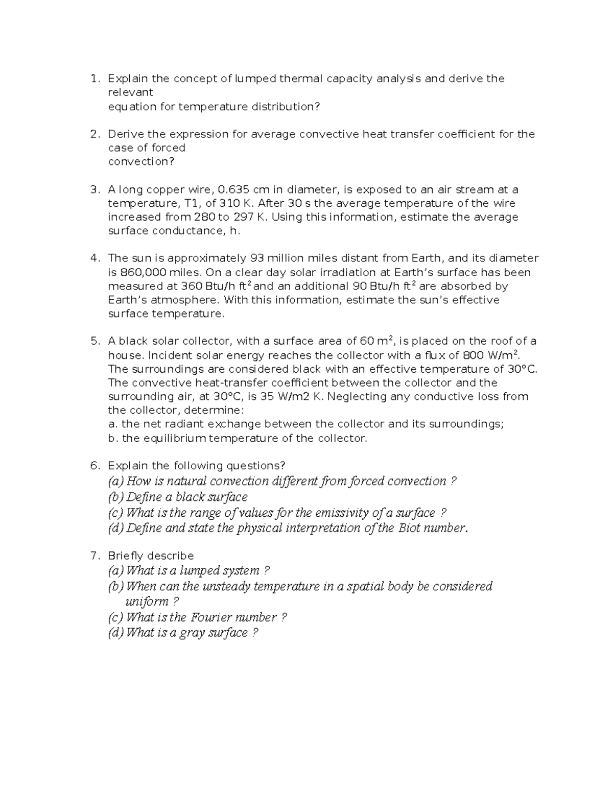 HMT second midsem 2024 - exam paper - 1. Explain the concept of lumped ...