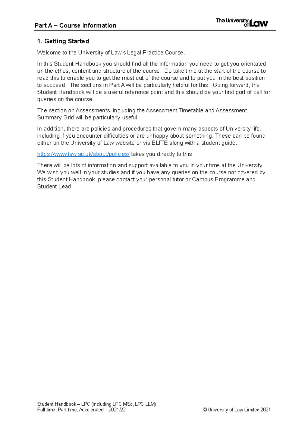 1. Getting Started Course - Part A – Course Information 1. Getting ...