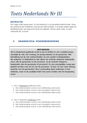 Nederlands Proeftoets 2 vragen en antwoorden - PROEFTENTAMEN NEDERLANDS ...