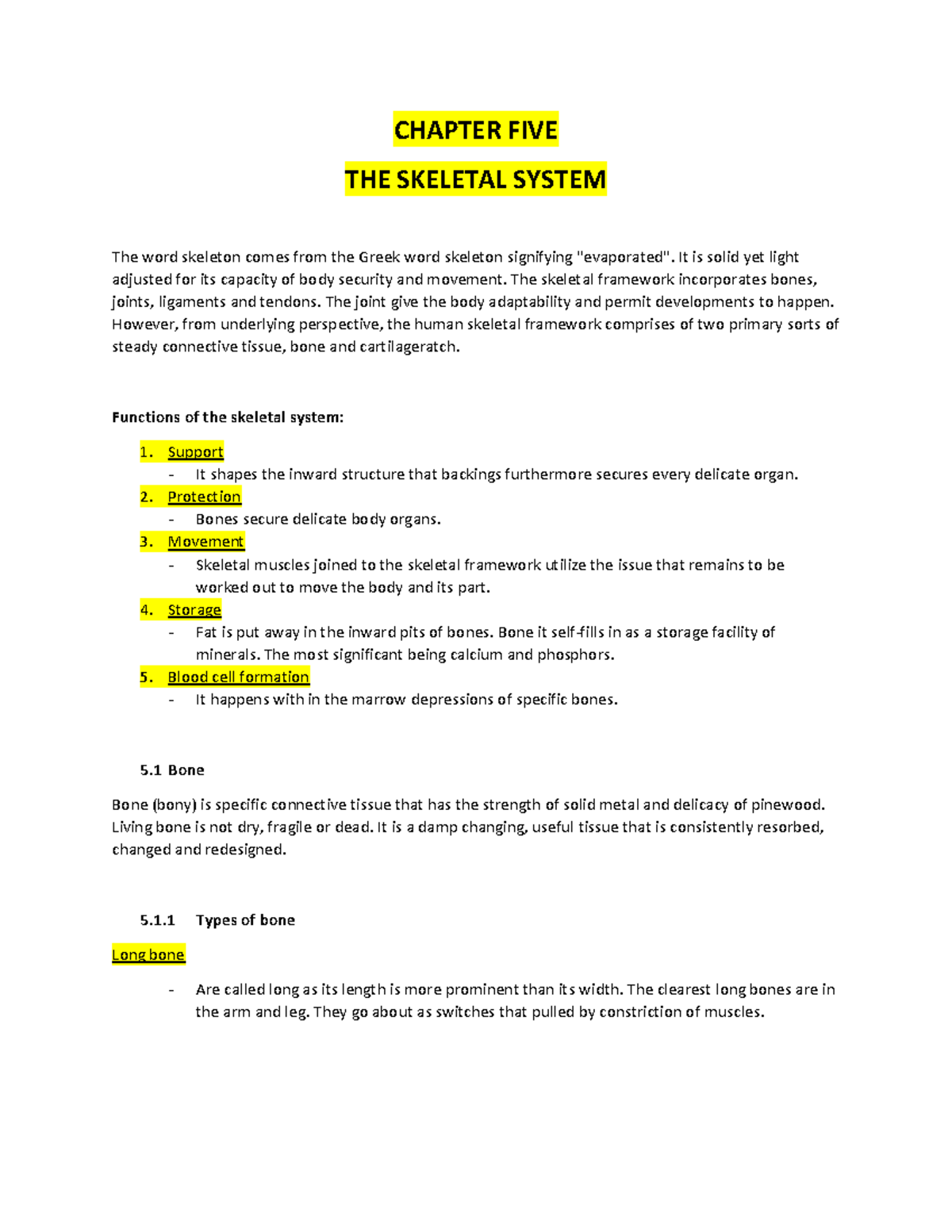 Chapter FIVE THE Skeletal System - CHAPTER FIVE THE SKELETAL SYSTEM The ...