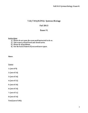 Final Exam 2013 - Student Name: 7.32/7.81J/8: Systems Biology Final ...