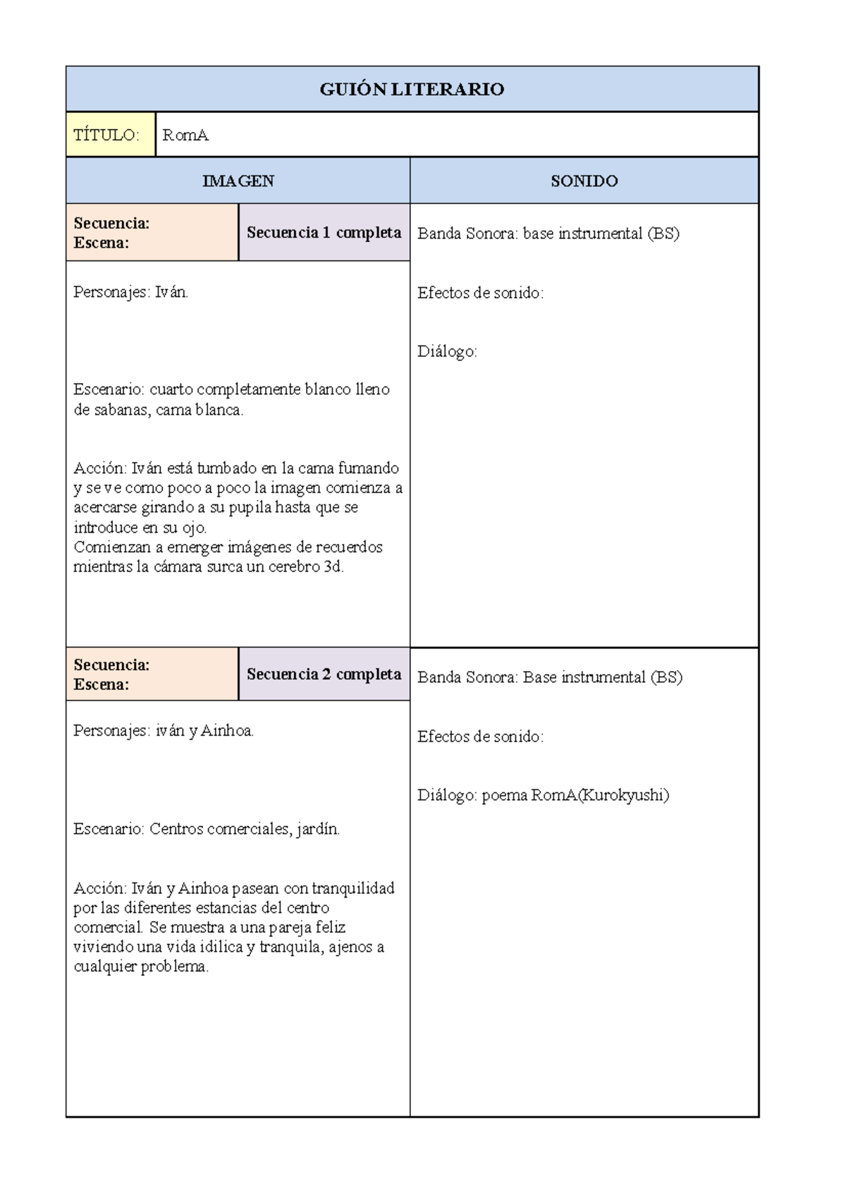 Plantilla Guión Literario, comunicación audiovisual. - Proyectos ...