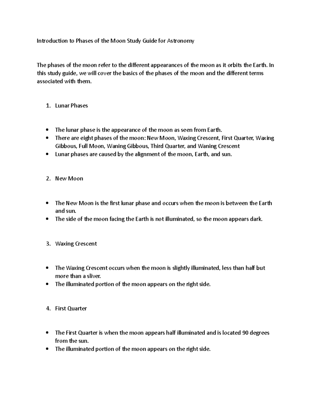 Document 12 - Phases of the Moon Study Guide for Astronomy: This study ...