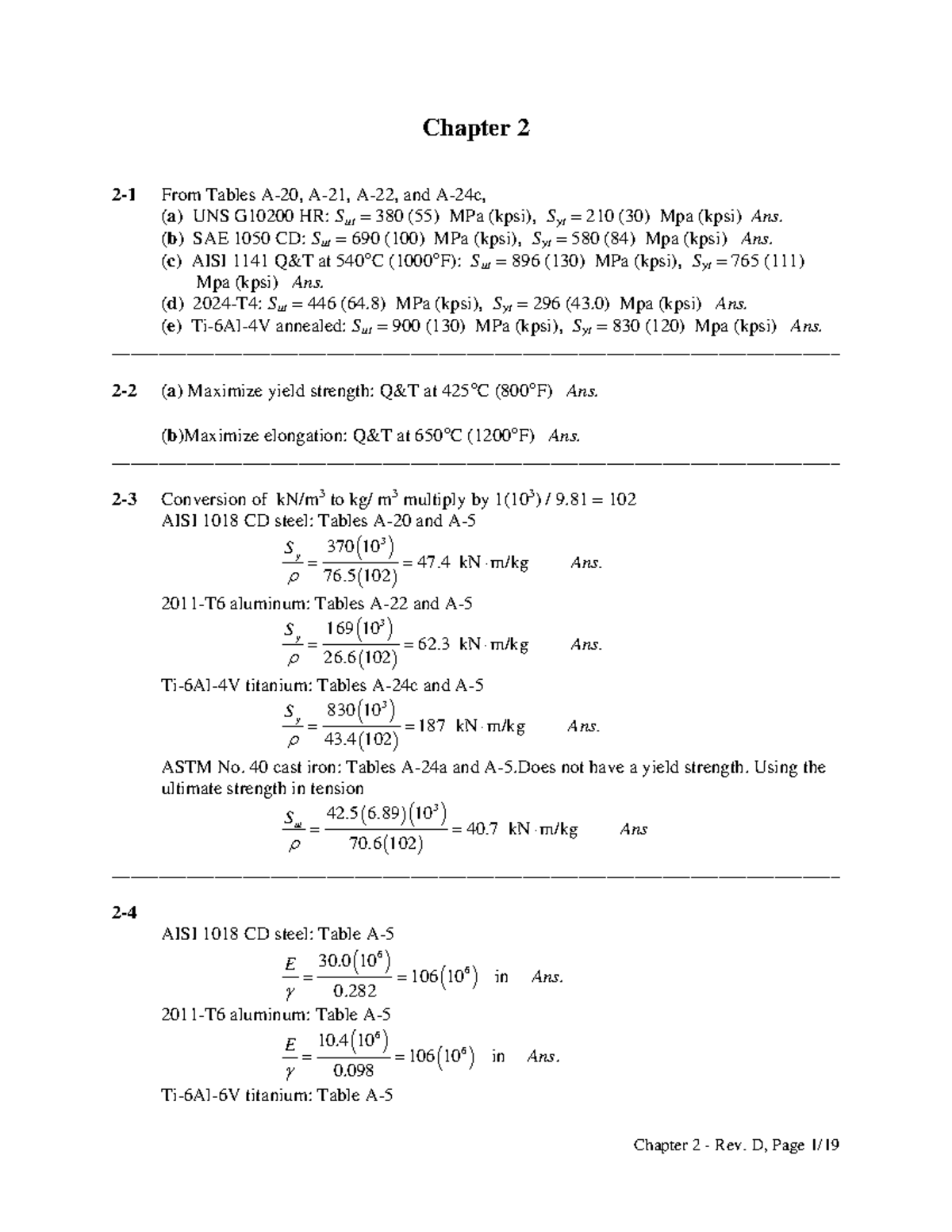 Chapter 2 solutions - Shigleys - Chapter 2 2-1 From Tables A-20, A-21 ...