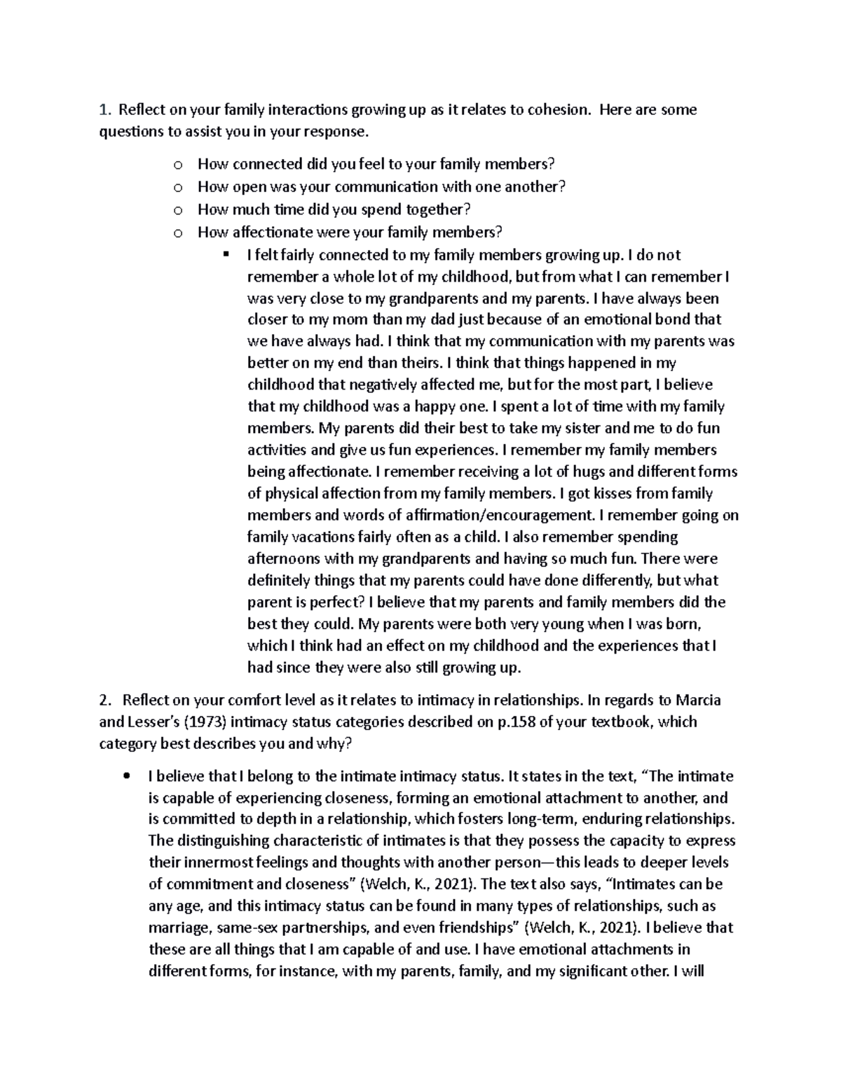 CF102 Intimacy Reflection - Reflect on your family interactions growing ...