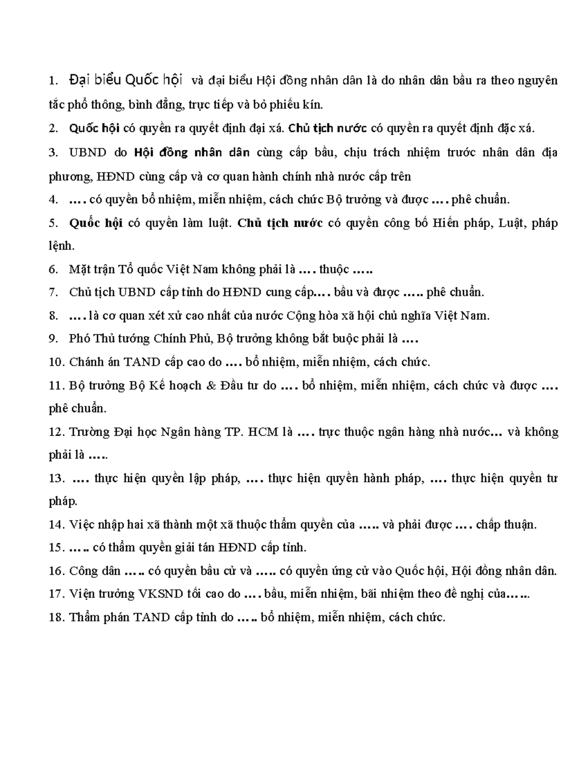 ĐỀ TRẮC NGHIỆM BMNN. (SV) - 1. Đại biểu Quốc hội và đại biểu Hội đồng ...