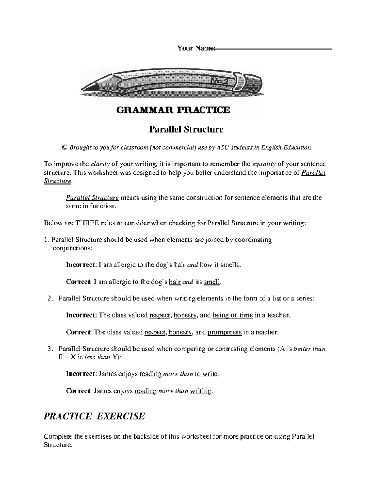 Parallel Structure - class note - Your Name: Parallel Structure ...