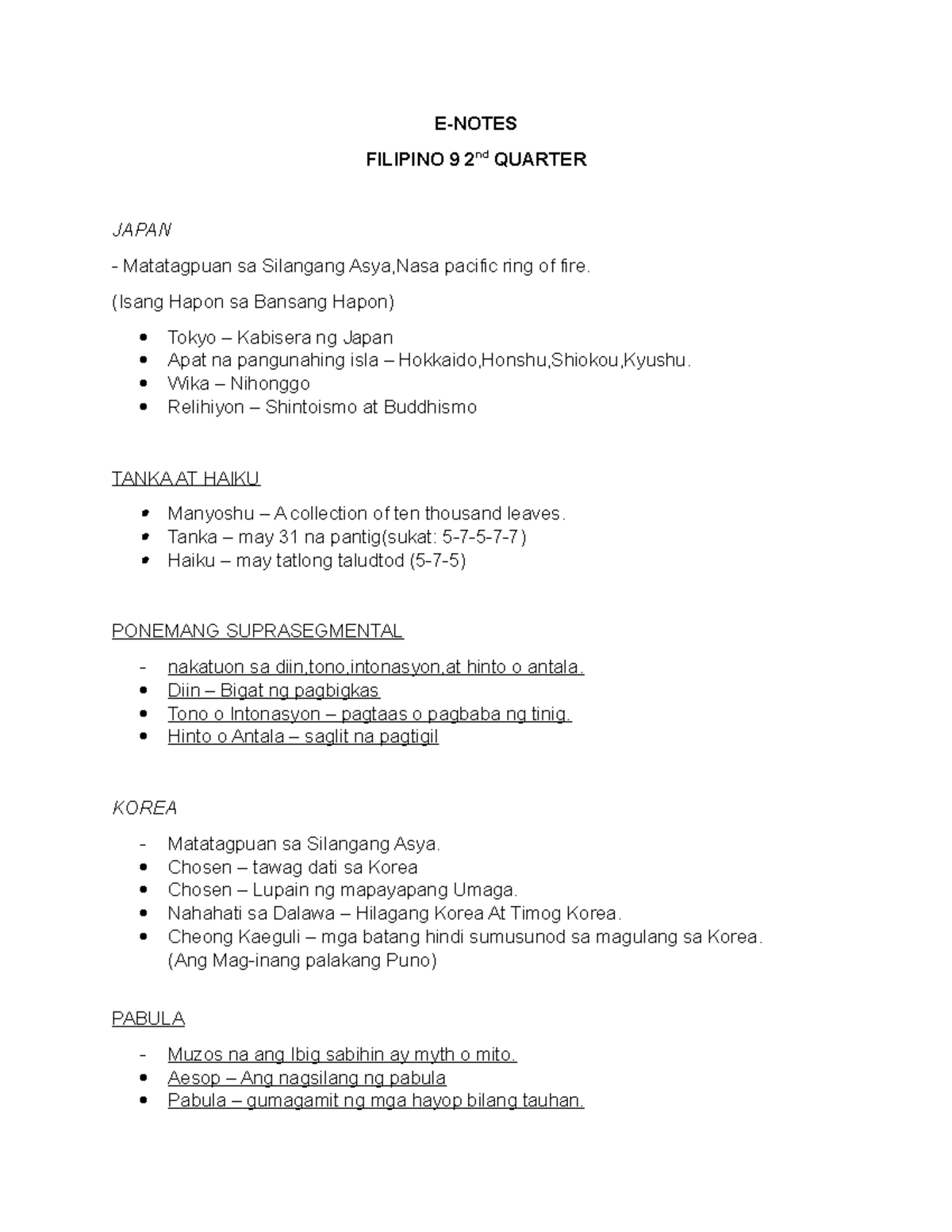 E Notes Fil 9 2nd Grading - E-NOTES FILIPINO 9 2nd QUARTER JAPAN ...