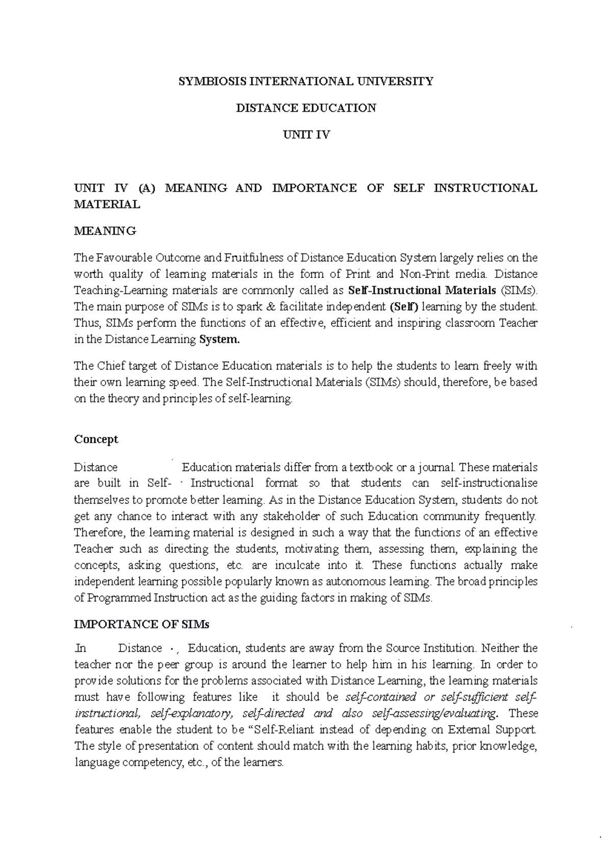 EDM 405 UNIT IV Self Instructional materials - SYMBIOSIS INTERNATIONAL ...