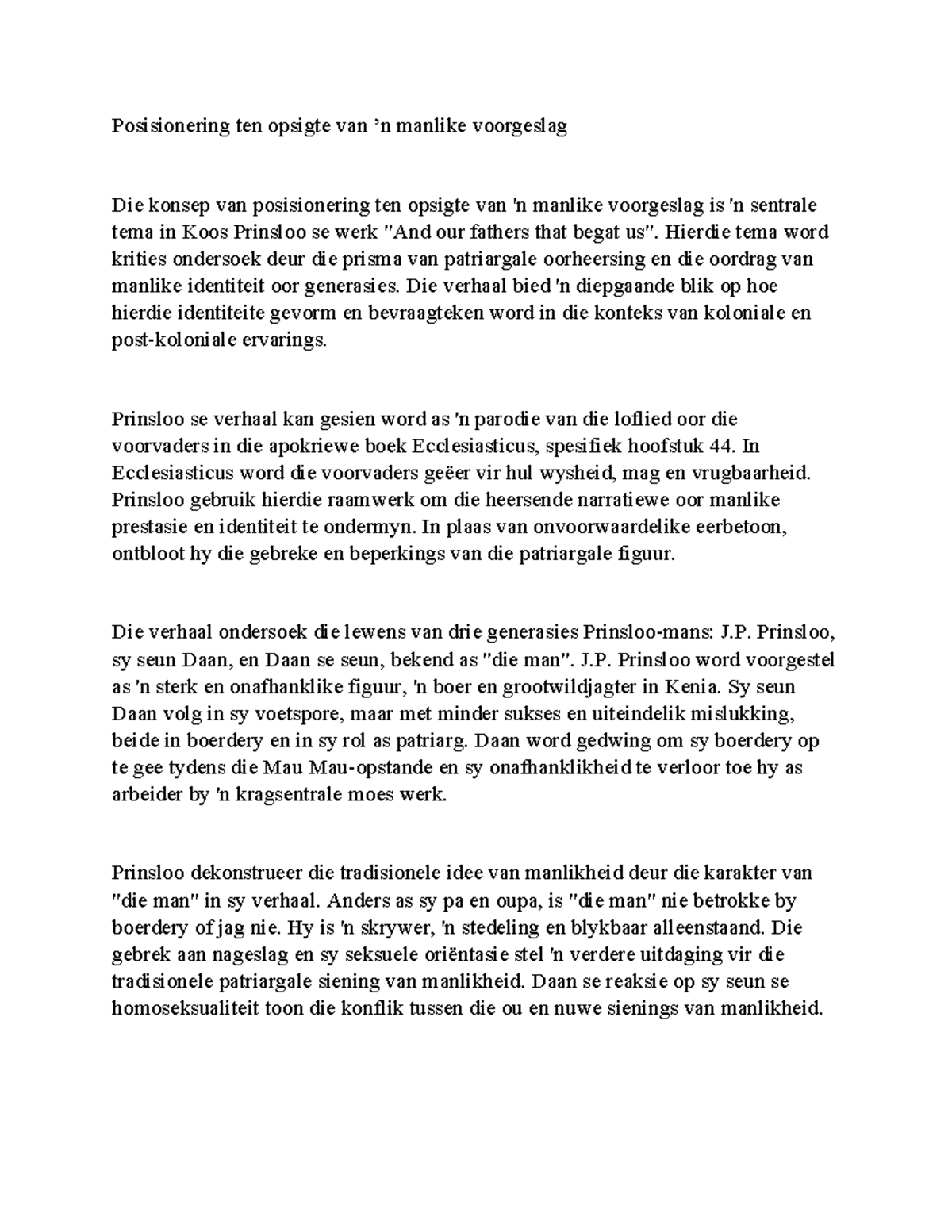 Posisionering van manlike geslag - Posisionering ten opsigte van ’n ...