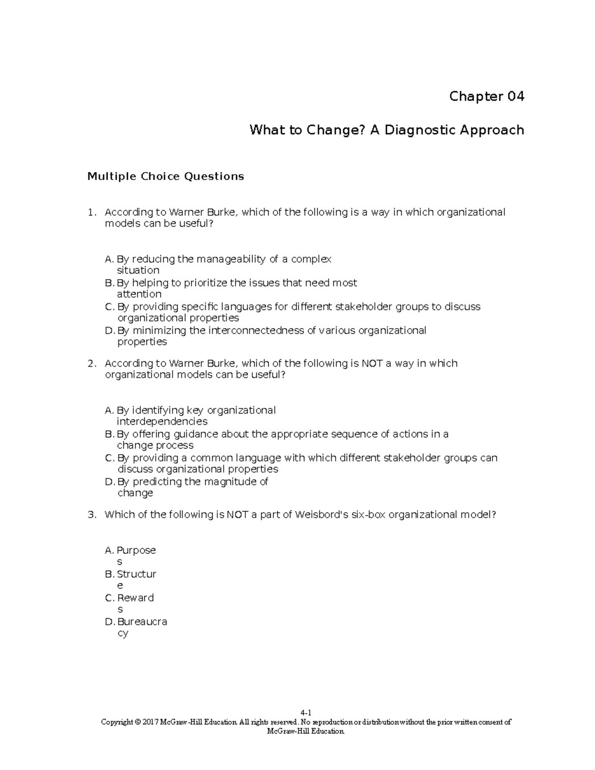 TBChap 004 - Test bank - Chapter 04 What to Change? A Diagnostic ...