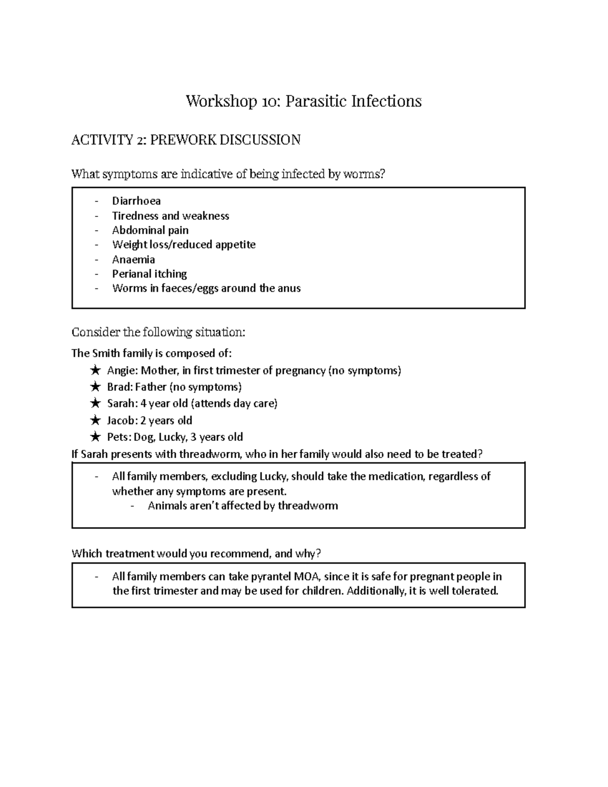workshop 10 - parasites - Workshop 10: Parasitic Infections ACTIVITY 2 ...