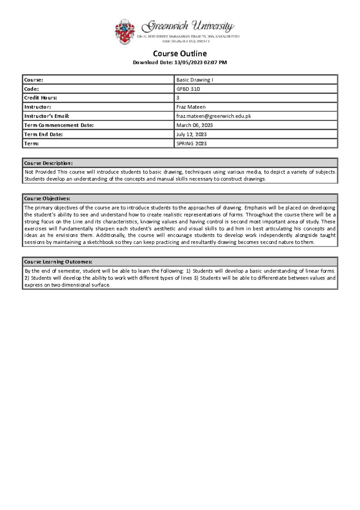 Outline-220 - Course outline - Course Outline Download Date: 13/05/2023 ...