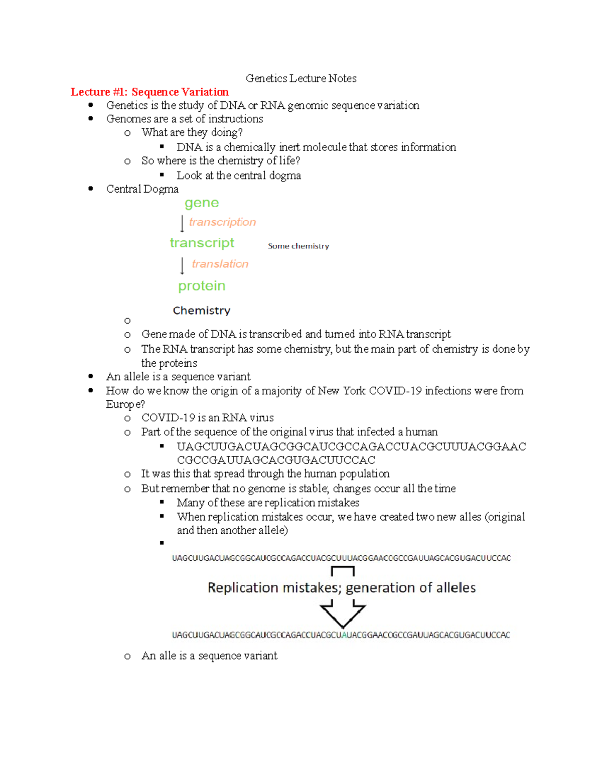 Genetics Lecture Notes Genetics Lecture Notes Lecture 1 Sequence Variation Genetics Is The