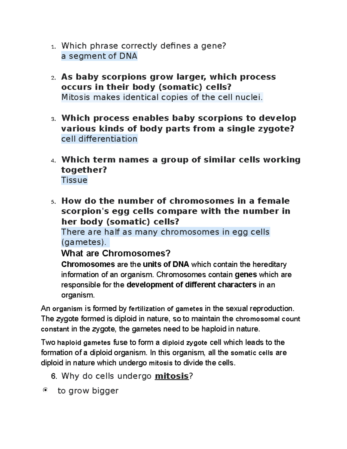 Unit 3 Quiz-End of Unit Mitosis and Meiosis - 1. Which phrase correctly ...