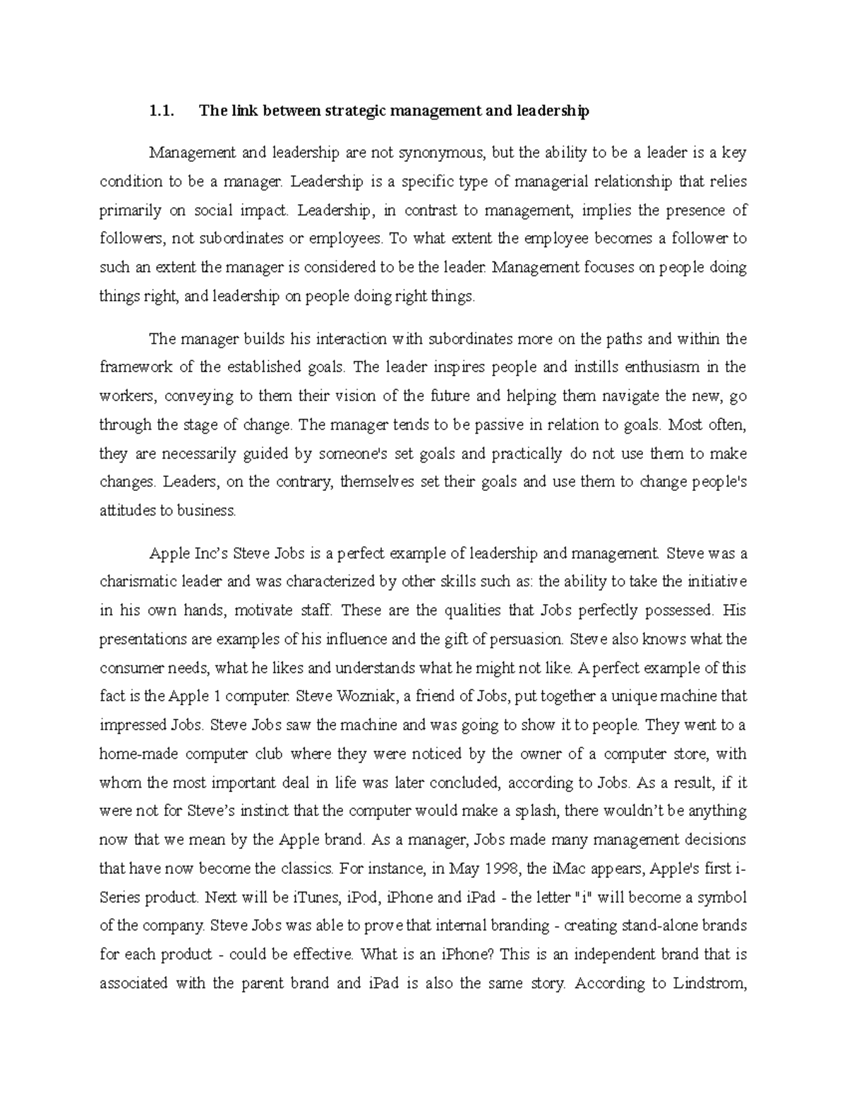 Steve-Jobs - Case analysis in practical - 1. The link between strategic ...