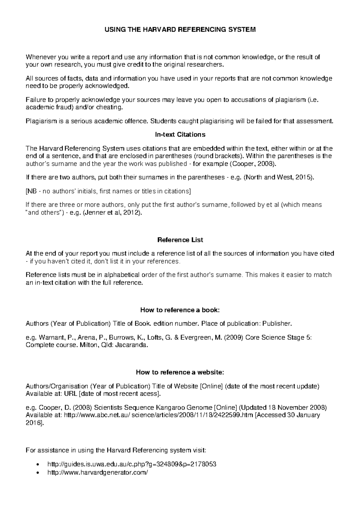 Using THE Harvard Referencing System - USING THE HARVARD REFERENCING ...