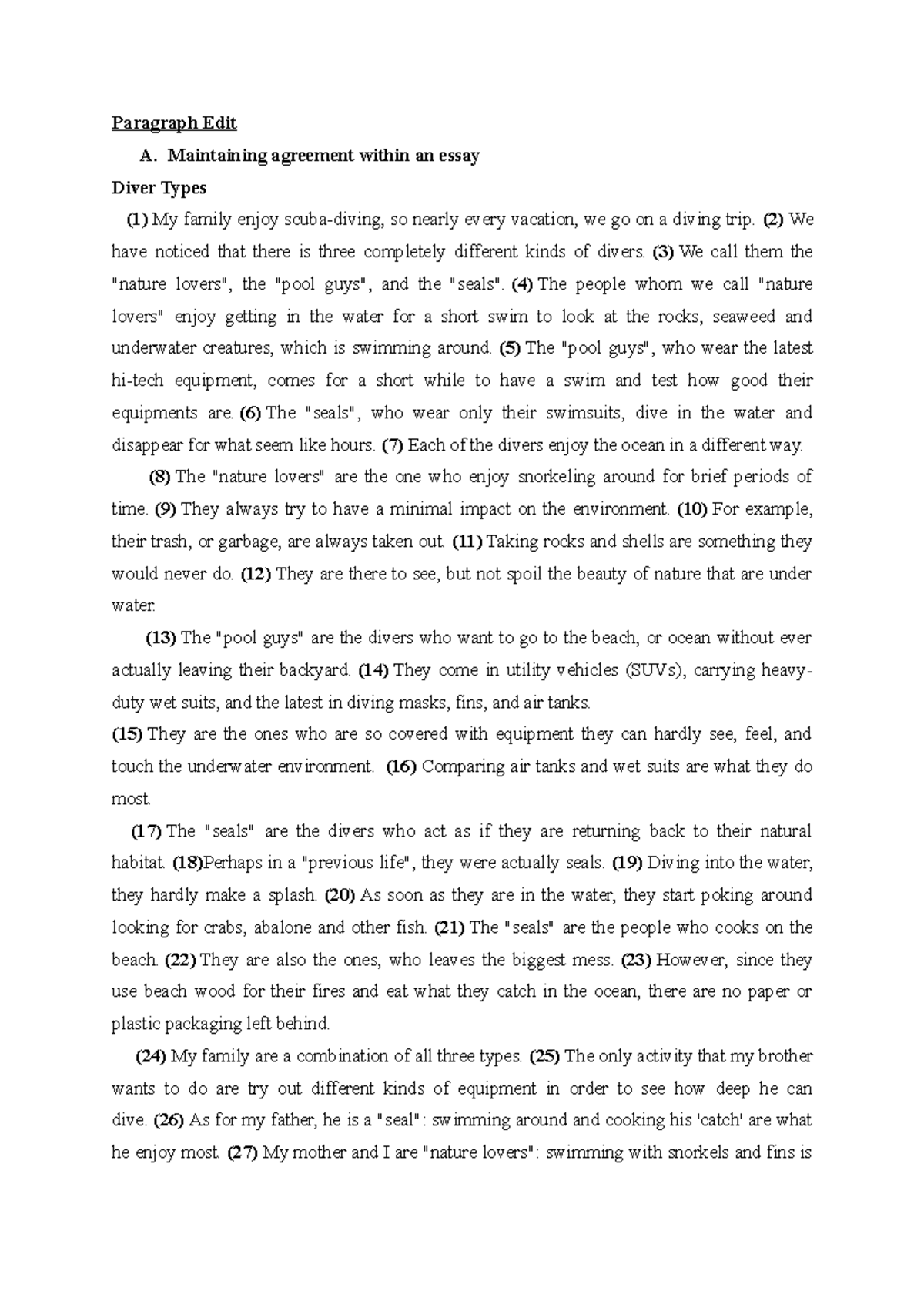 Argumentative Exercise to improve - Paragraph Edit A. Maintaining ...