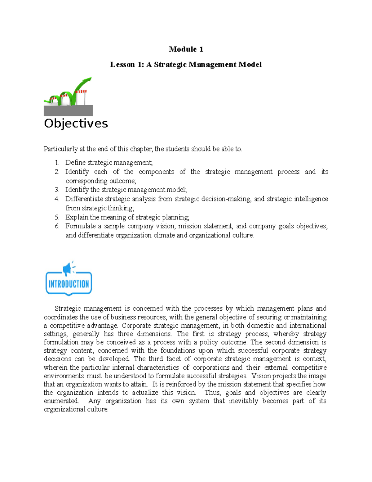 Module 1 Lesson 1- Strategic Management Model - Business Policy ...