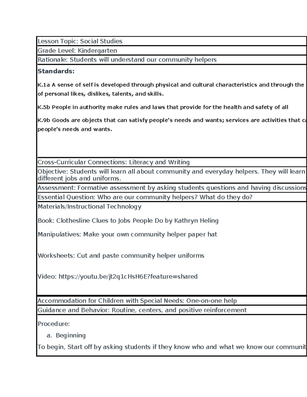 Social Studies lesson plan - Lesson Topic: Social Studies Grade Level ...