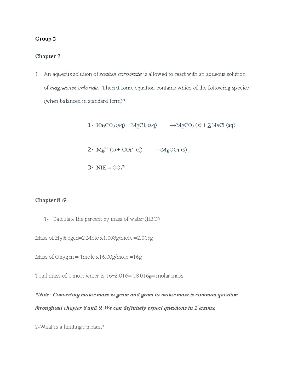 Group 2 project - Group 2 Chapter 7 An aqueous solution of sodium carbonate is allowed to react ...