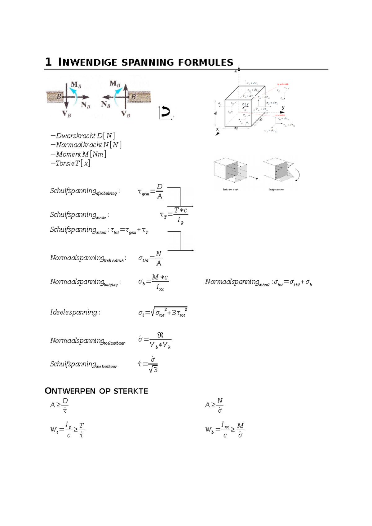Inwendige spanning formules - 1 INWENDIGE SPANNING FORMULES − ...