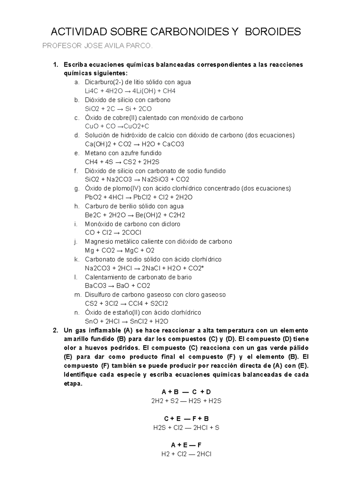 Ejercicios resueltos sobre Carbonoides Y Boroides - ACTIVIDAD SOBRE ...