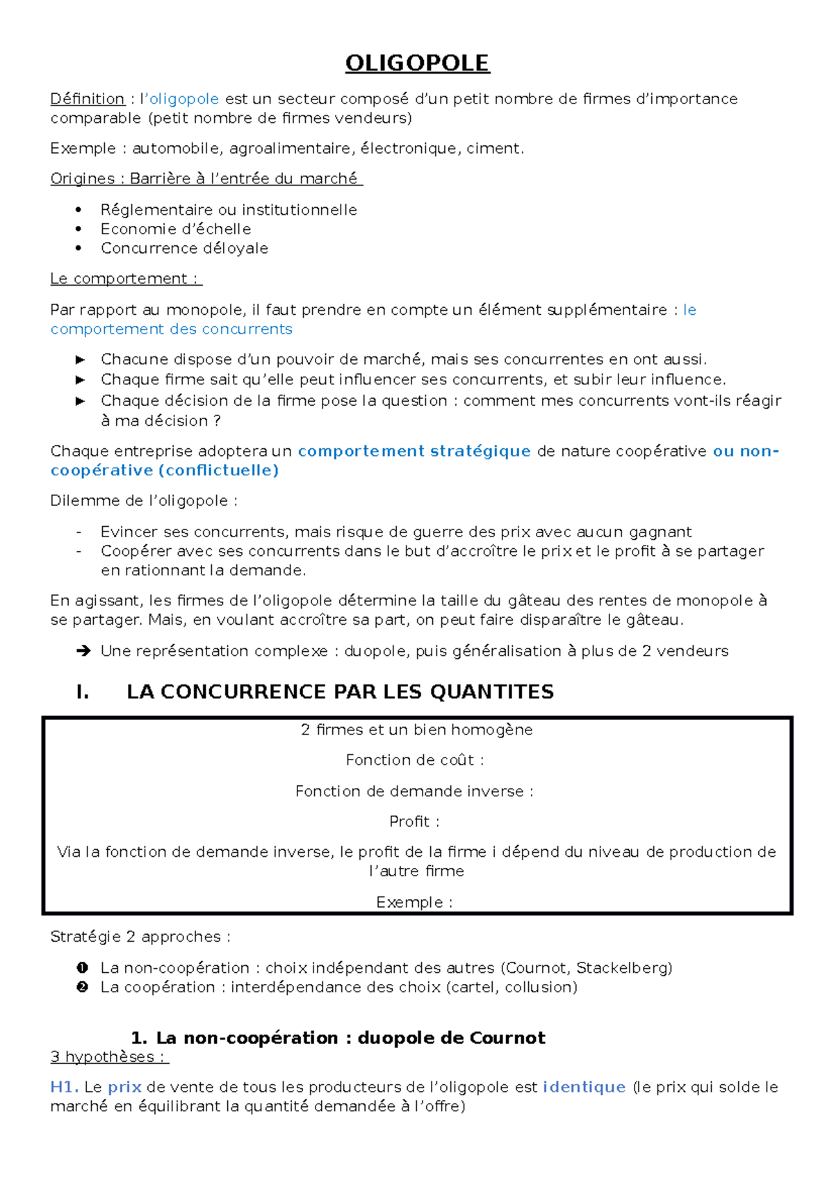 Oligopole - Mme Petit - OLIGOPOLE Définition : l’oligopole est un ...