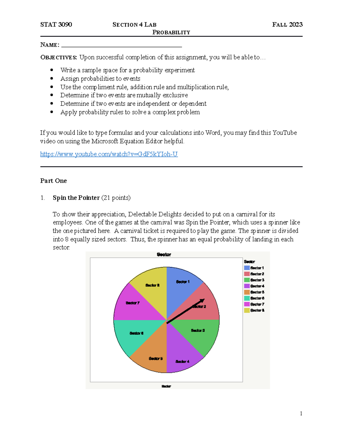 Section 4 Lab - PROBABILITY NAME: OBJECTIVES: Upon successful ...