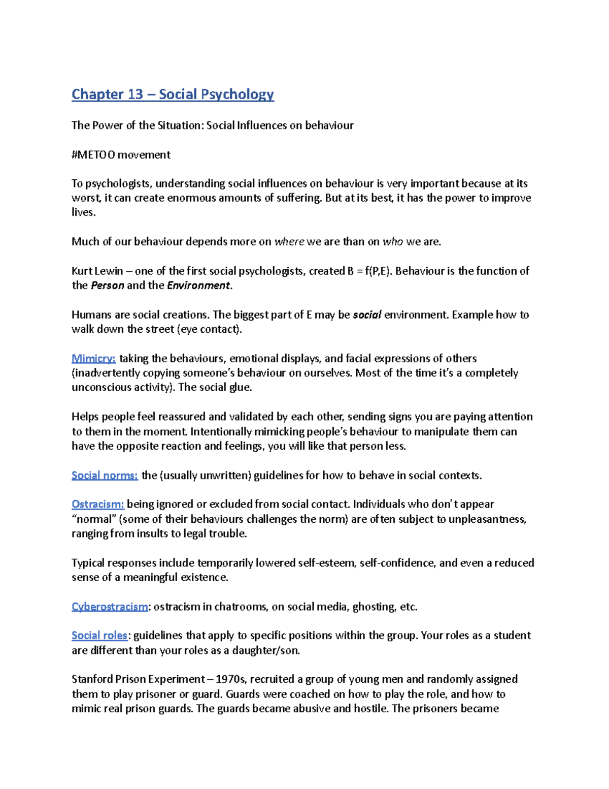 Text notes CH 13 11 - ZZZ X zcdacz - Chapter 13 – Social Psychology The ...