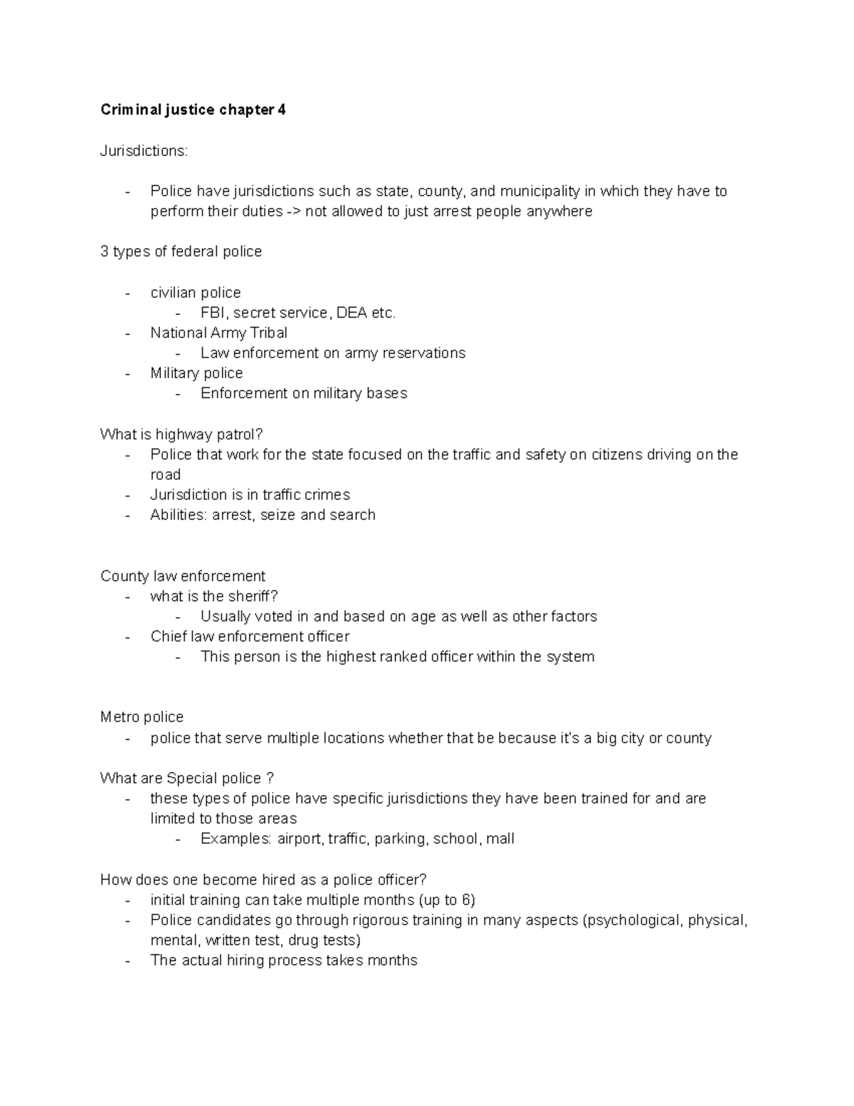 CRJU 101 chapter 4 - Criminal justice chapter 4 Jurisdictions: Police ...