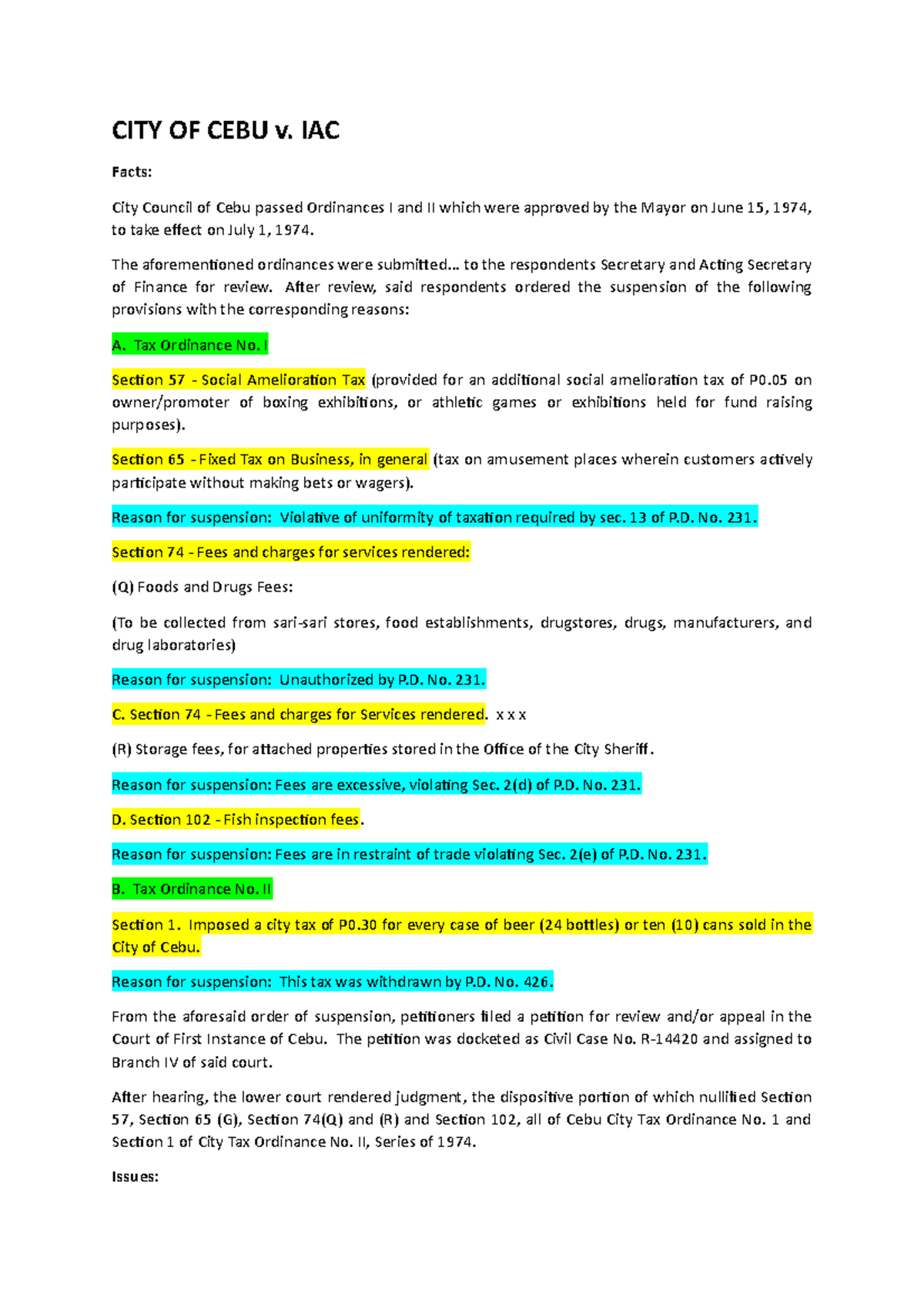 10. Local Taxation - Municipalities - CITY OF CEBU v. IAC Facts: City ...