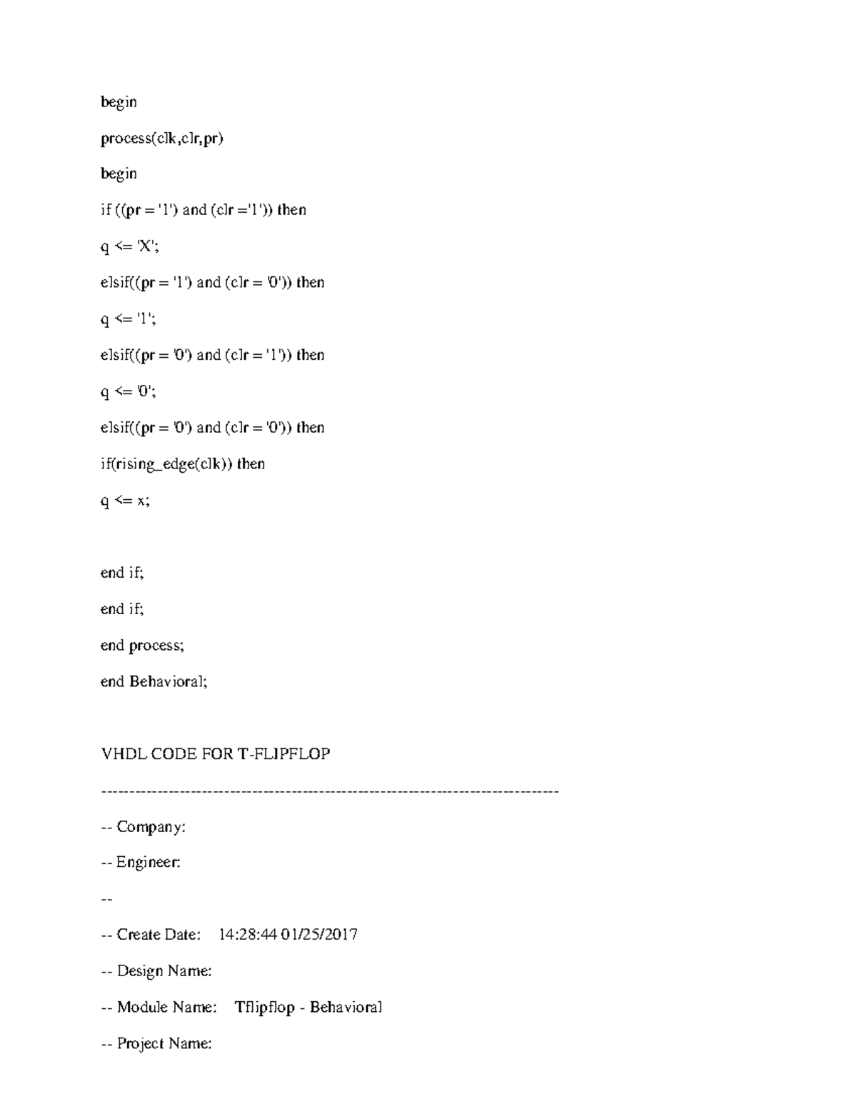 Exp 1 10 2 Complete Notes On Vhdl Program For 4 To 2 Encoder Begin Processclkclrpr Begin