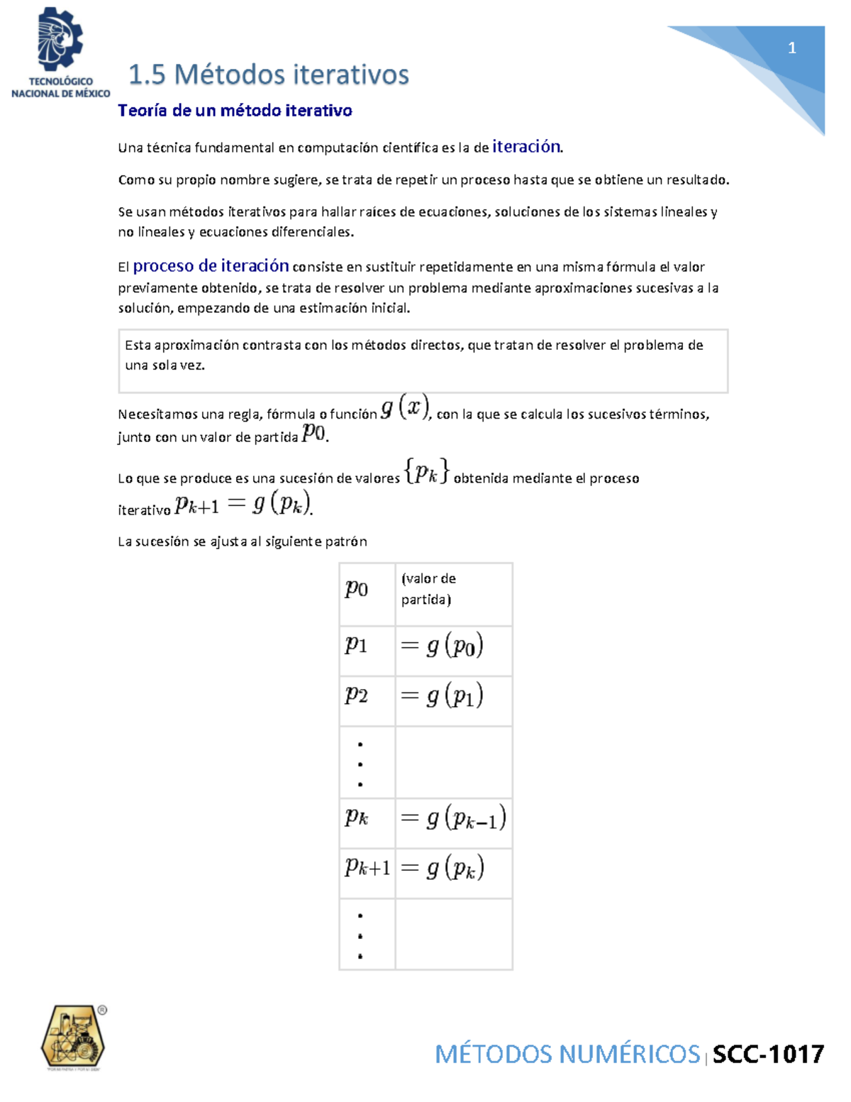 1.5 Métodos iterativos - Teoría de un método iterativo Una técnica ...