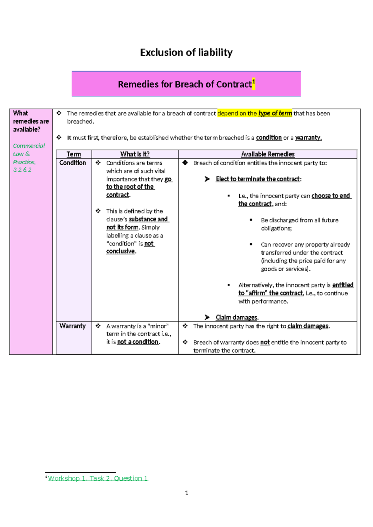 Exclusion of liability revision - Exclusion of liability Remedies for ...