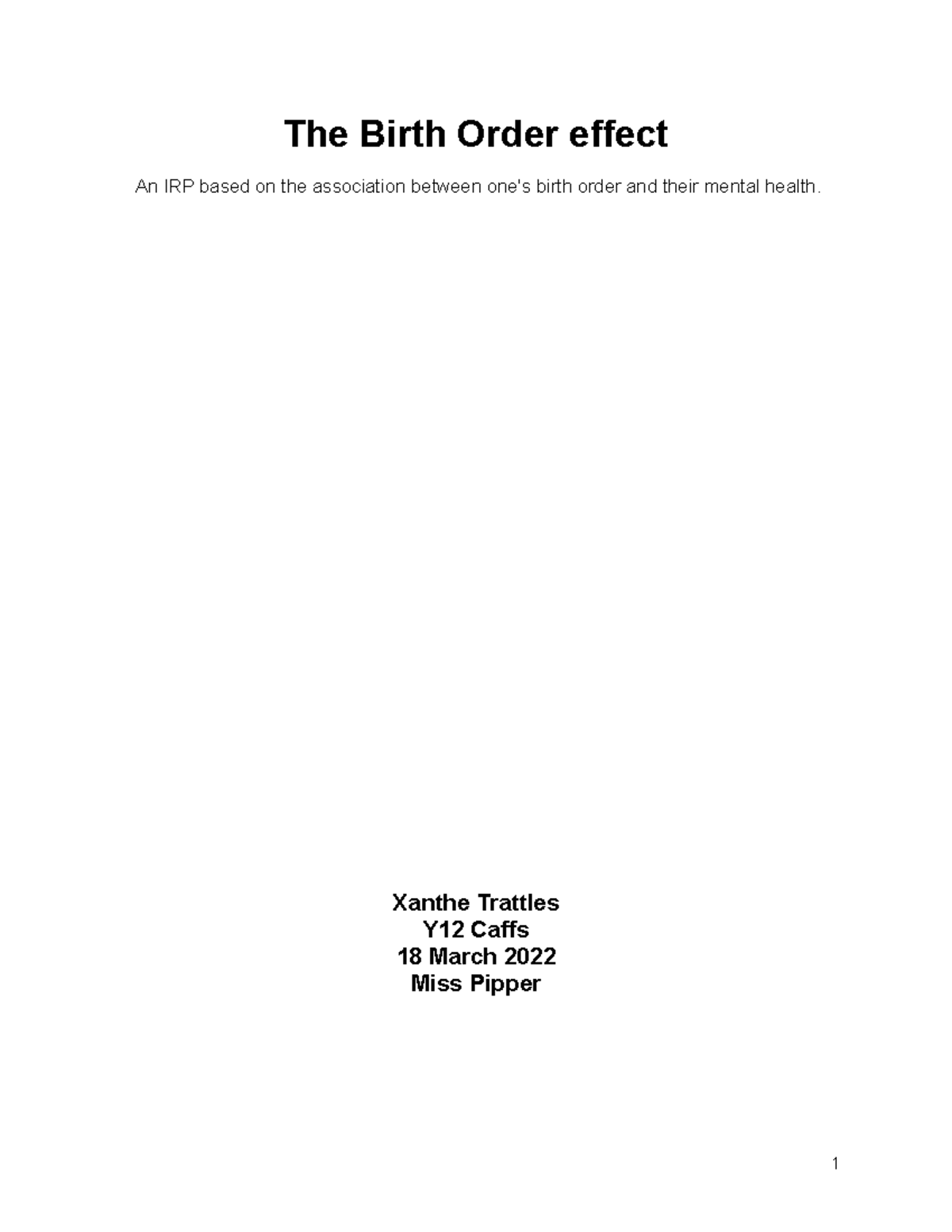 The Birth Order effect - Generally study notes are notes made ...