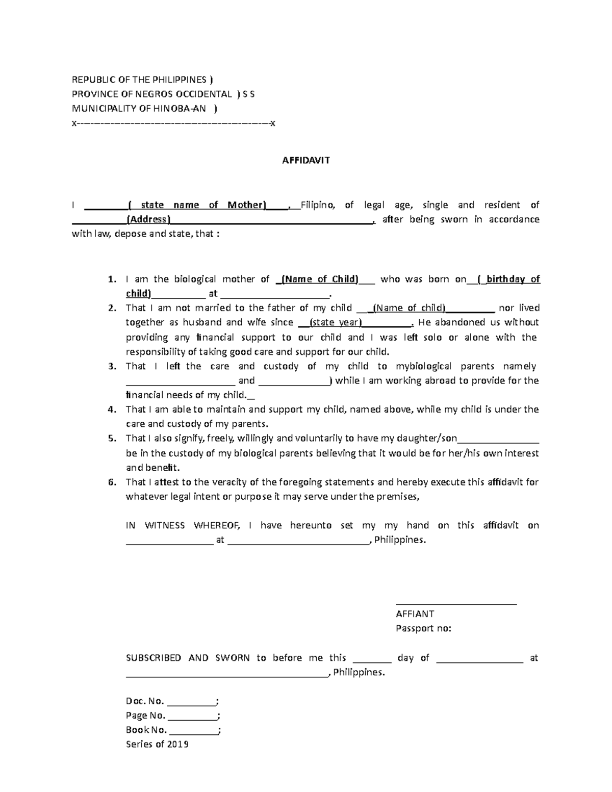 Affidavit- affidavit sample - REPUBLIC OF THE PHILIPPINES ) PROVINCE OF ...