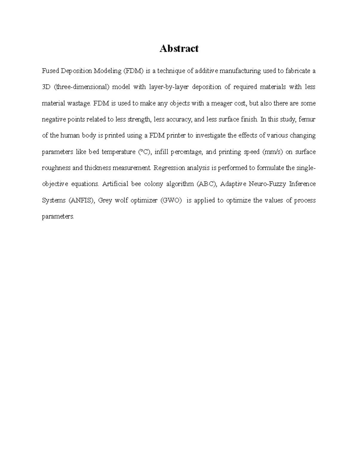 Report On Fdm Process Parameter Optimization Using Different Algorithms