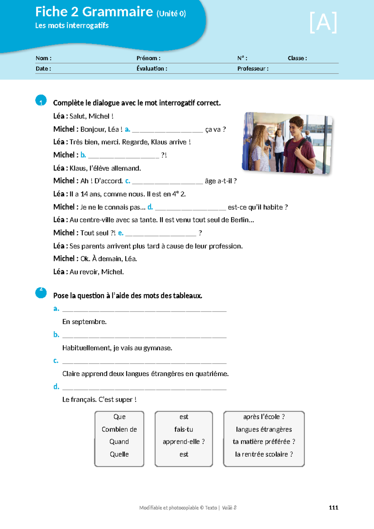 Grammaire 2A - FICHA GRAMÁTICA - [A] Fiche 2 Grammaire (Unité 0) Les ...