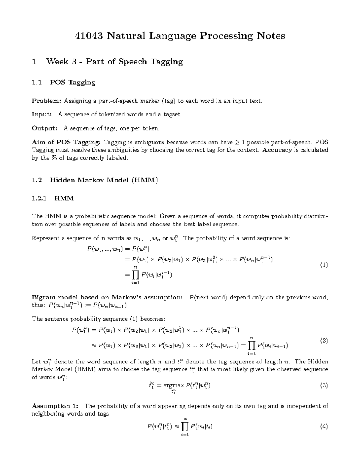 Nlp Notes 41043 Natural Language Processing Notes 1 Week 3 Part Of