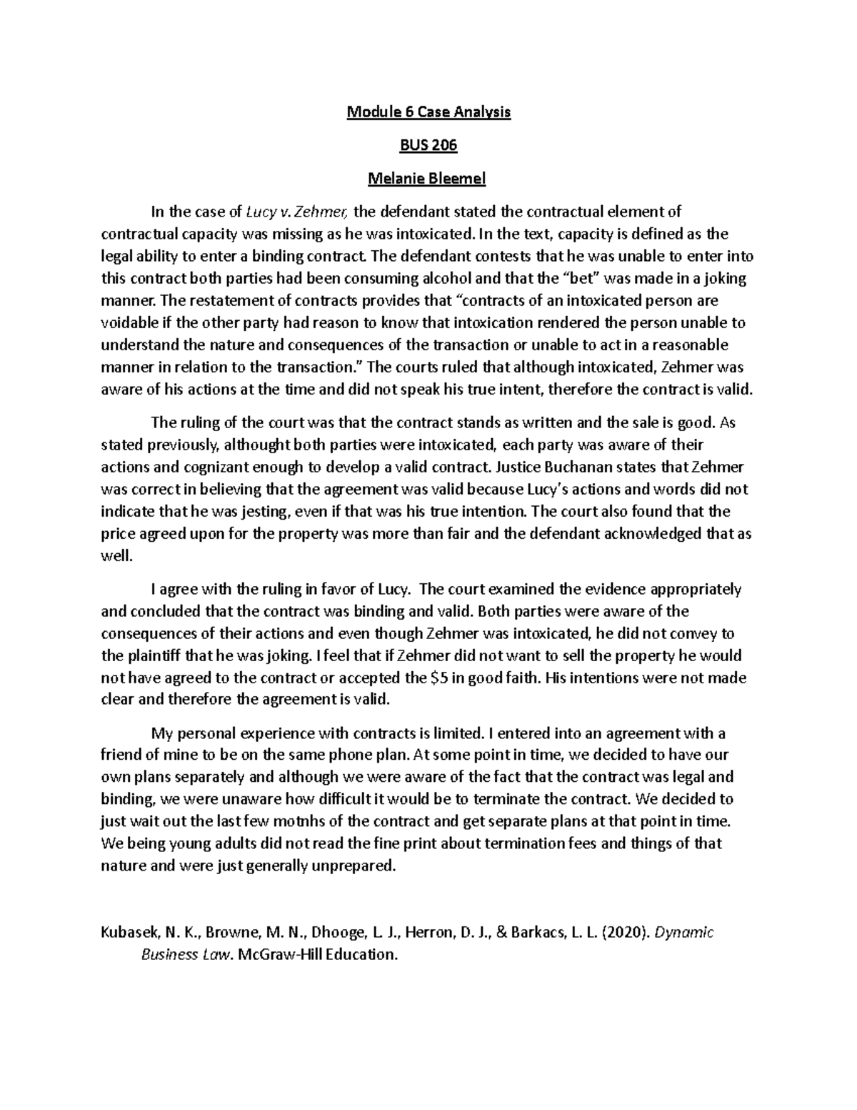 Module 6 Case Analysis - Module 6 Case Analysis BUS 206 Melanie Bleemel ...